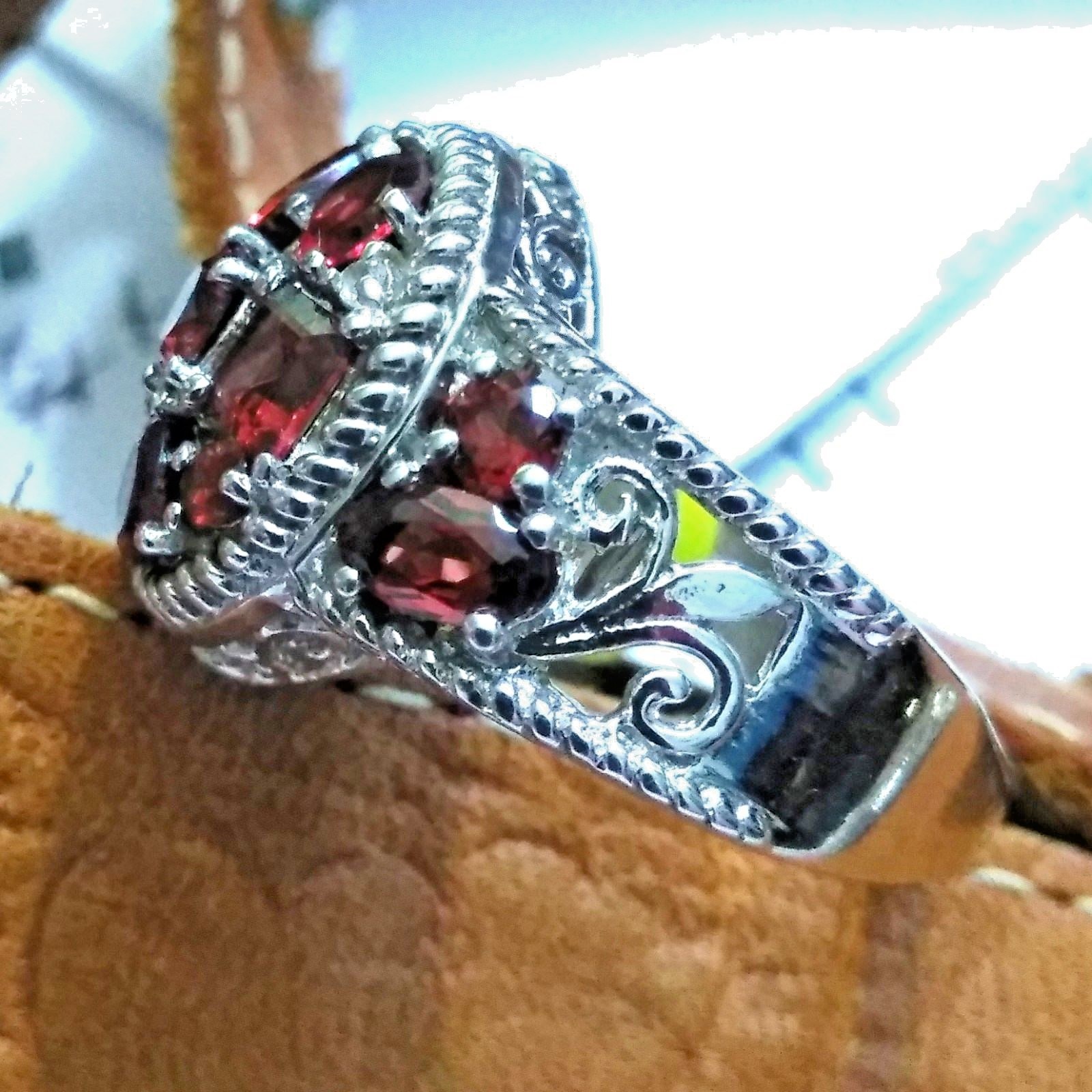 Mozambique garnet, White Topaz Ring in Platinum Sterling Silver Size 6 ...