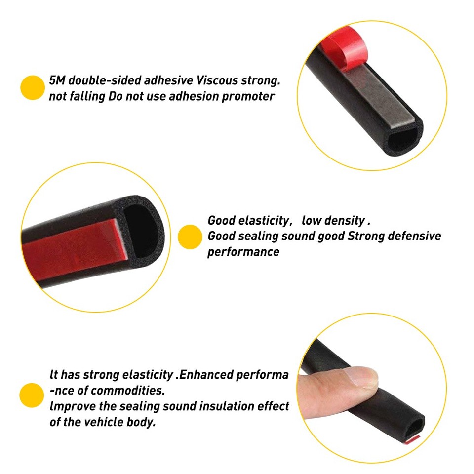 Universal D-Shape Rubber Car Door Seal Strip Hollow Edge Guard ...