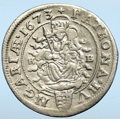 1673 HUNGARY KING Leopold I MADONNA JESUS 6 Krajcar Antique Silver Coin ...