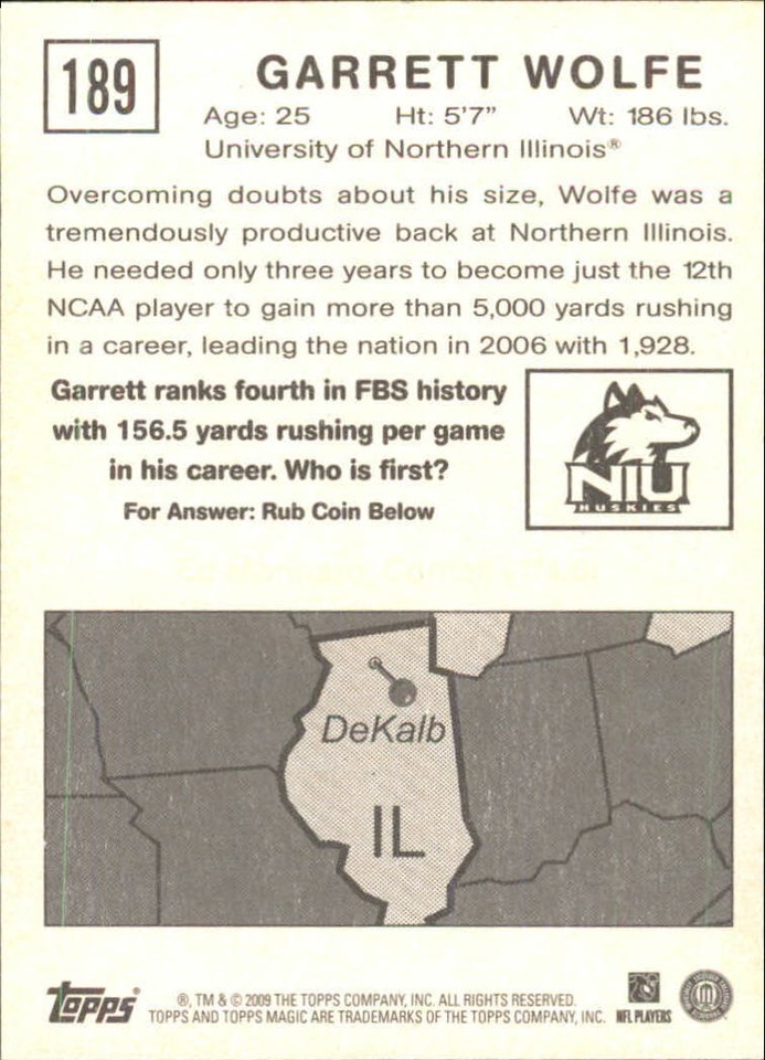 2009 Topps Magic #189 Garrett Wolfe | eBay