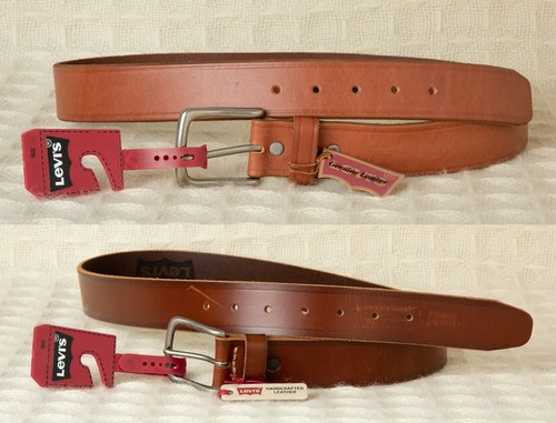 Men's LEVI'S Genuine LEATHER BELT Brown Tan Beige Cognac Western Flat ...