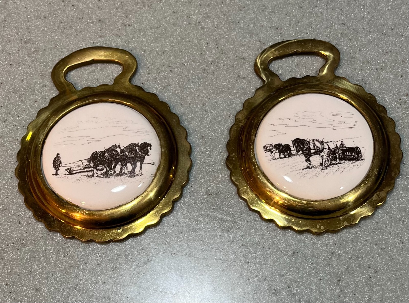 Set Of Vintage Registered Design BB Porcelain Horse Brasses. Rare Plow ...