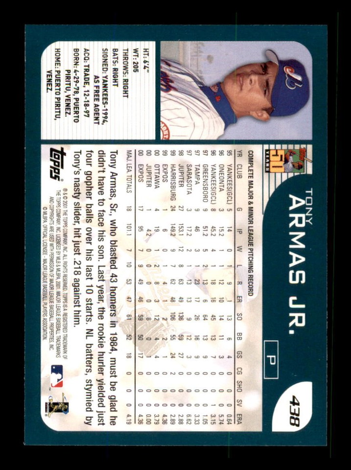 2001 Baseball Topps Tony Armas Jr. Montreal Expos #438 | eBay