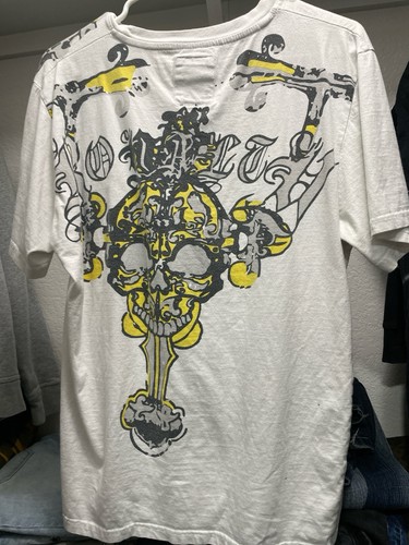 White and yellow skull print tee affliction mma elite xtreme couture | eBay