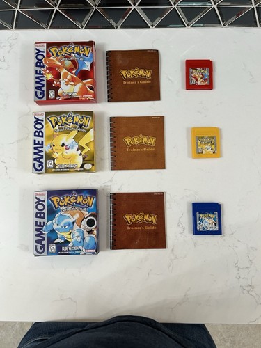 Pokemon RED BLUE YELLOW Authentic - Box, Trainers Guide & Tested ...