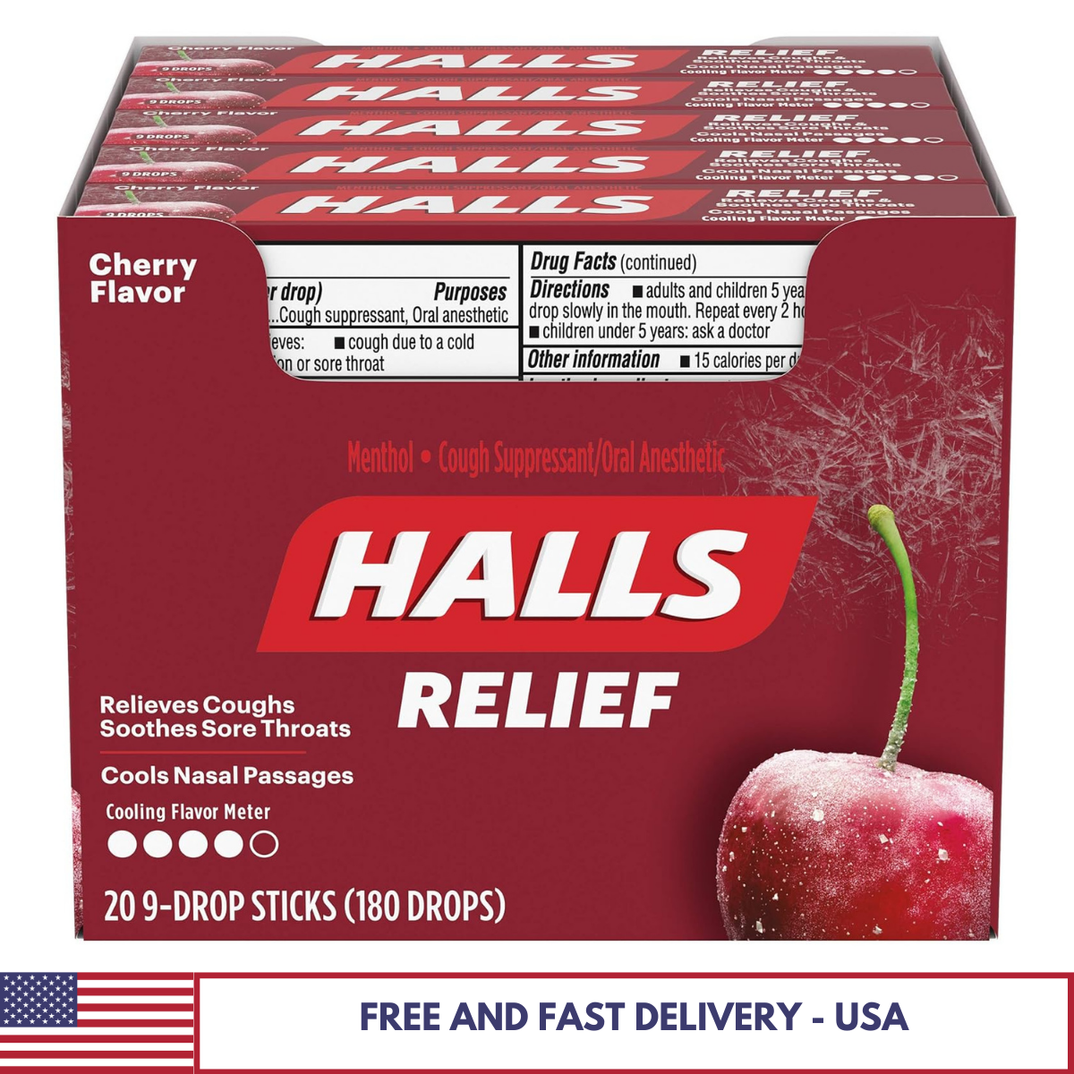 Halls Halls Cherry Cough Drops - with Menthol - 180 Drops (20 sticks of 9 | eBay