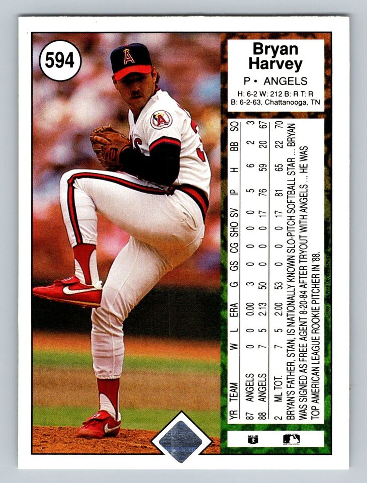 Bryan Harvey RC Rookie 1989 Upper Deck #594 California Angels | eBay