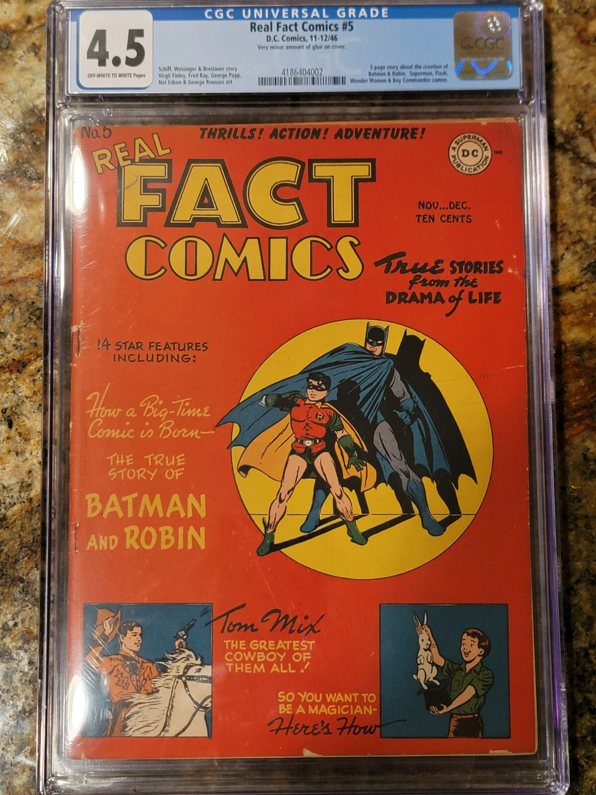 1946 D.C. Comics Real Fact Comics 5 CGC 4.5. Batman Robin Creation ...