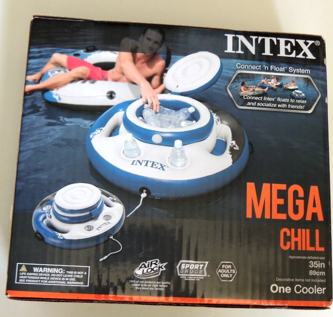 Intex Mega Chill Floating Inflatable Cooler 35inch #56822EP Blue White ...