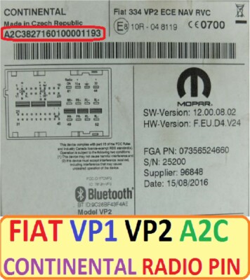 Unlock Pin Code provided FIAT CONTINENTAL Fiat 312 334 VP2 ECE Radio ...