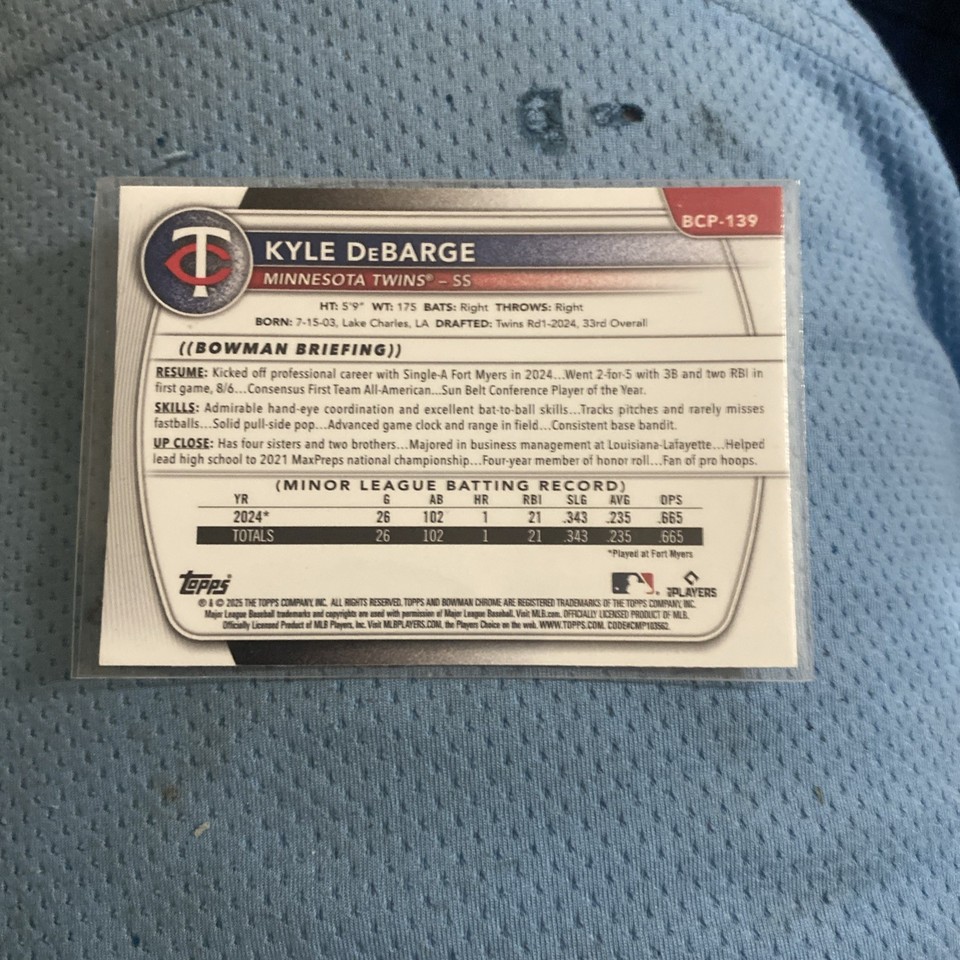 KYLE DEBARGE 1st Chrome Prospect Mojo Refractor 2025 Bowman Mega Box # ...