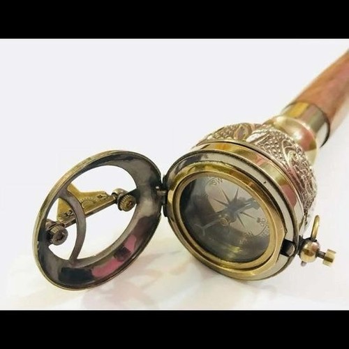 Designer Walking Stick - Compass Sundial On Top Spiral Rope Style ...