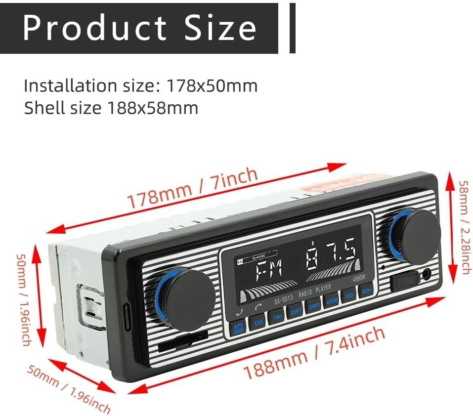 Bluetooth Retro Radio for Classic Vehicles: Single Din Vintage Stereo ...