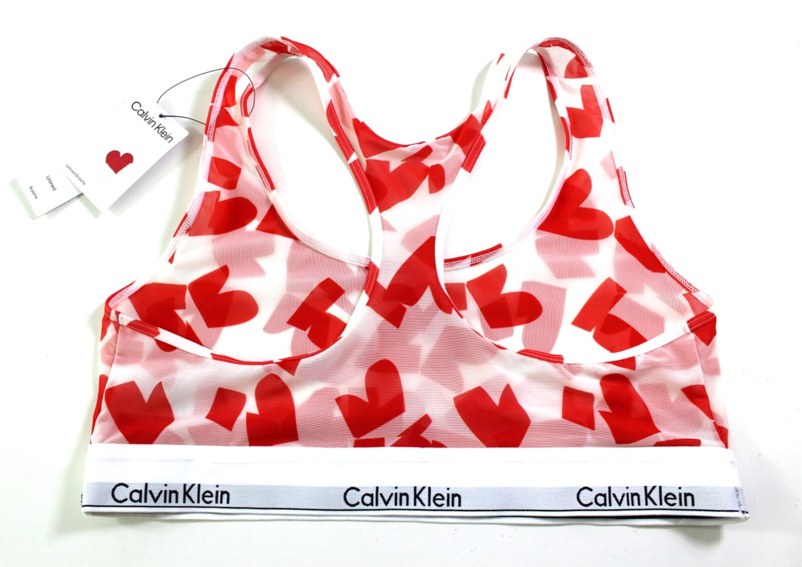 CALVIN KLEIN Unlined Racerback Bralette Bra Size XS Red Folded Hearts💕 ...