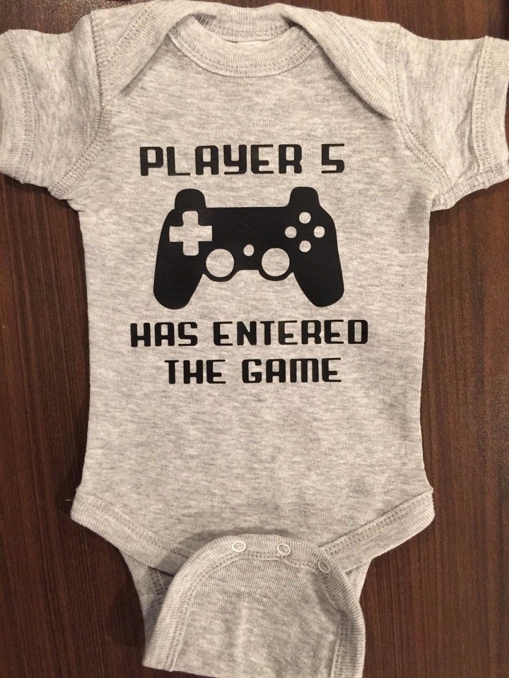 video game baby boy onesie ® birth announcement player three onesie ...