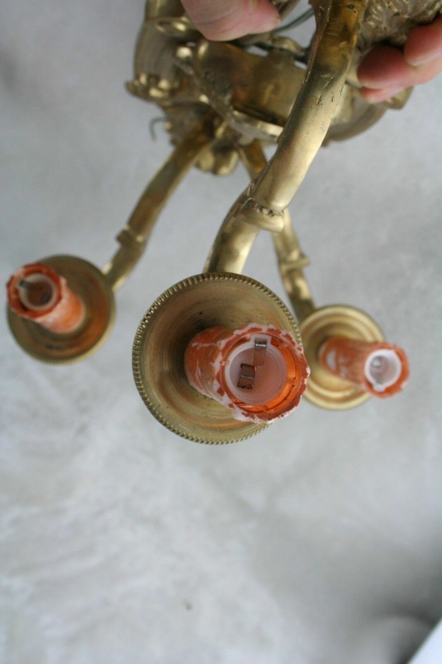 Huge PAIR French antique bronze putti faun satyr 3 arms sconces wall ...