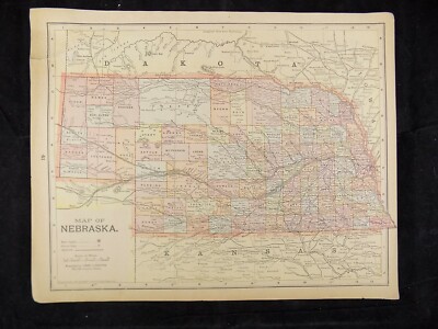 1890 MAP OF NEBRASKA & DAKOTA PEERLESS ATLAS, w/ C.O.A.ORIGINAL ANTIQUE ...