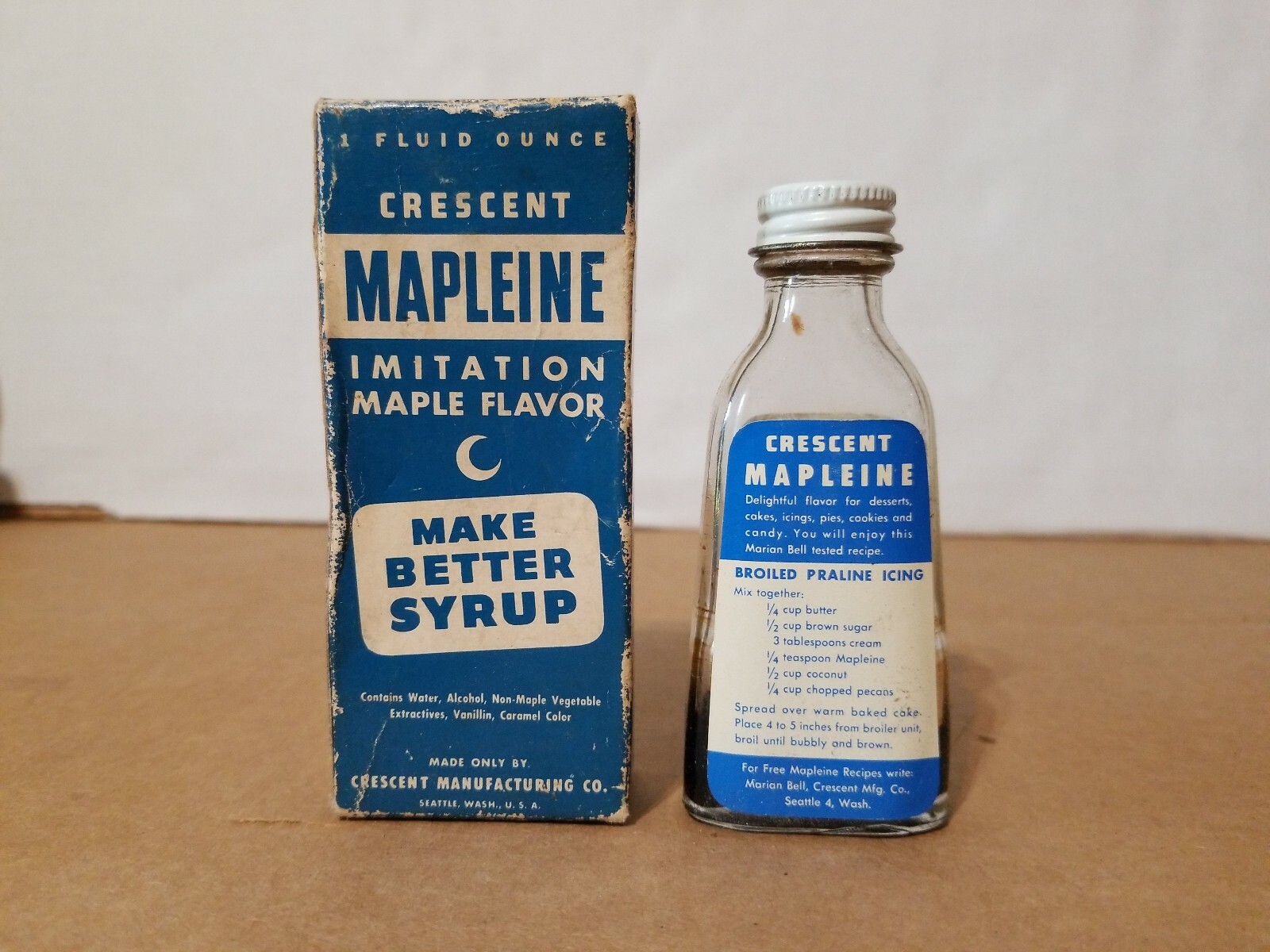 VINTAGE Crescent Mapleine Imitation Maple Flavor, bottle in box ...