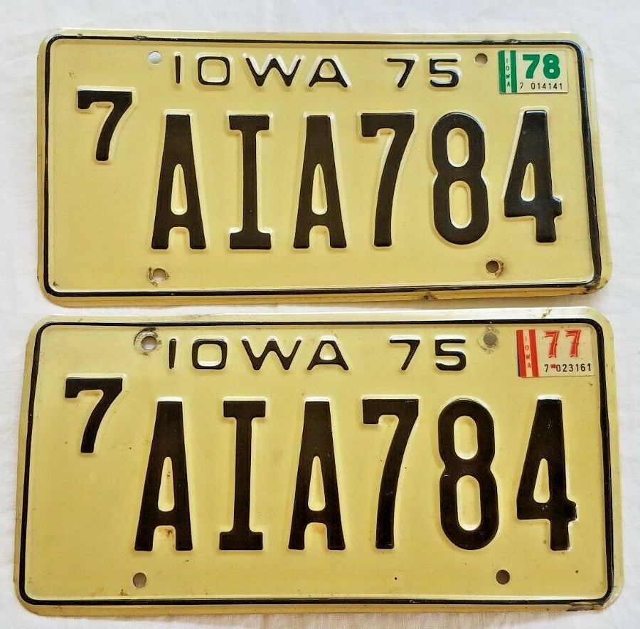 PAIR VINTAGE 1975 IOWA State License Plates Original #7 AIA784 CLEAN | eBay