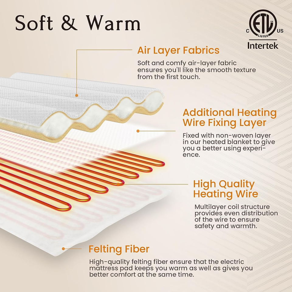 Heated Mattress Pad Electric Matress Cover Heating Bed Warmer Deep ...