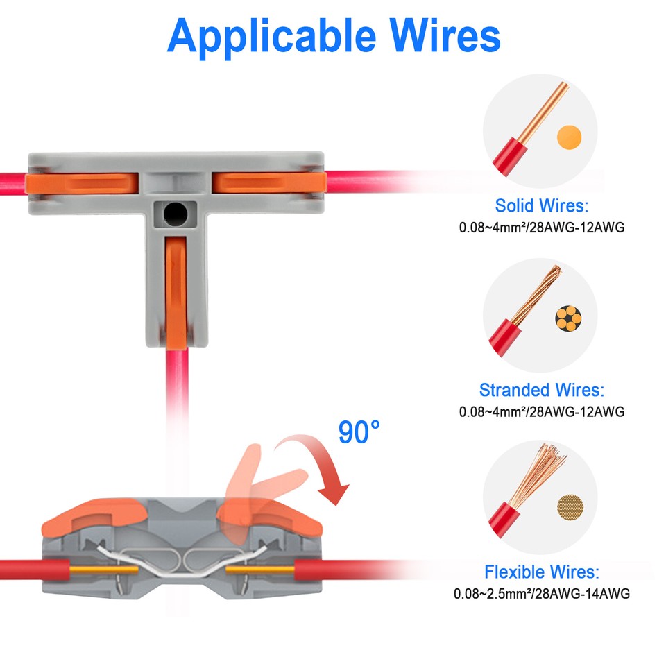 60pcs Compact Wire Conductor T-Shape Lever Nut Connectors Kit w/Box for ...