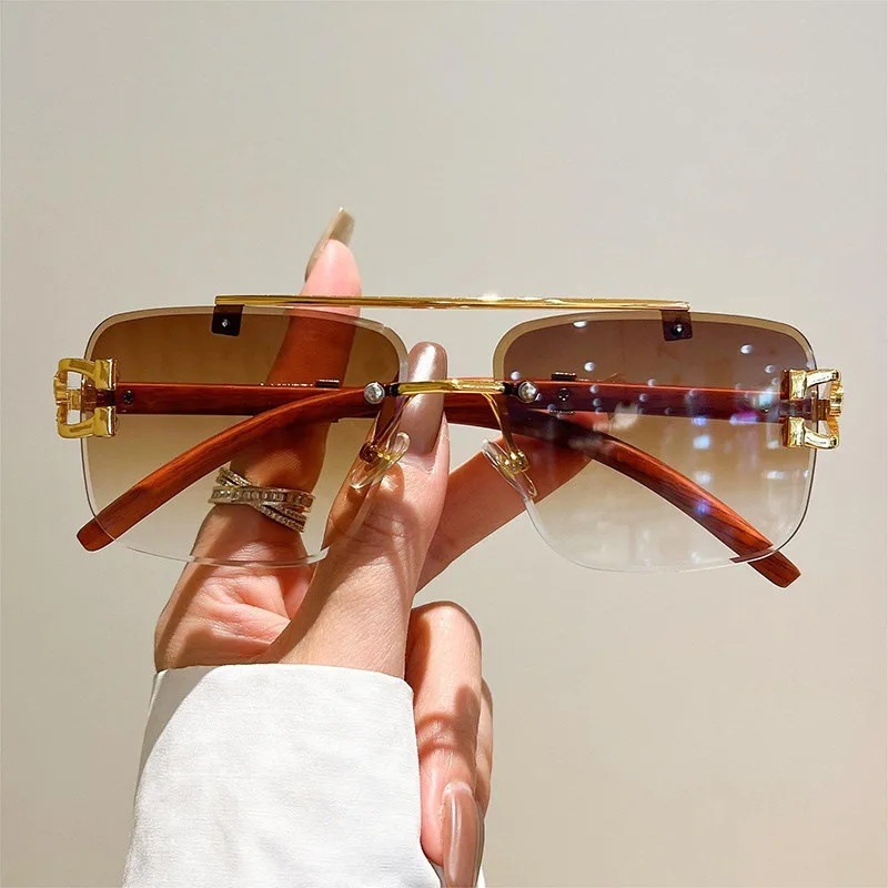 Retro Rectangle Sunglasses Double Bridge Gradient UV400 Metal Frame ...