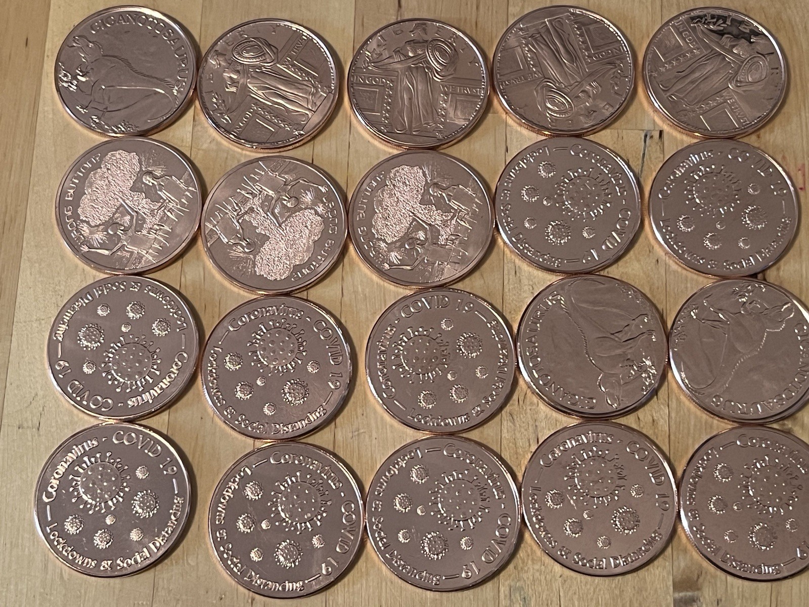Roll (20 Count) 1 Ounce Copper Rounds. Random Designs As Seen In ...