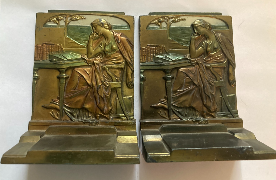 Vintage Art Deco Pompeian Bronze Co. KNOWLEDGE Metal Bookends 1925 | eBay