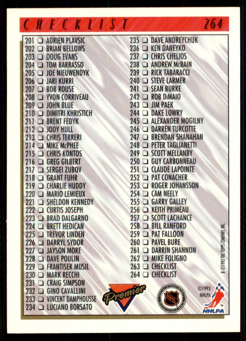 1993-94 Topps Premier Adrien Plavsic Vancouver Canucks #201 NHL Hockey ...