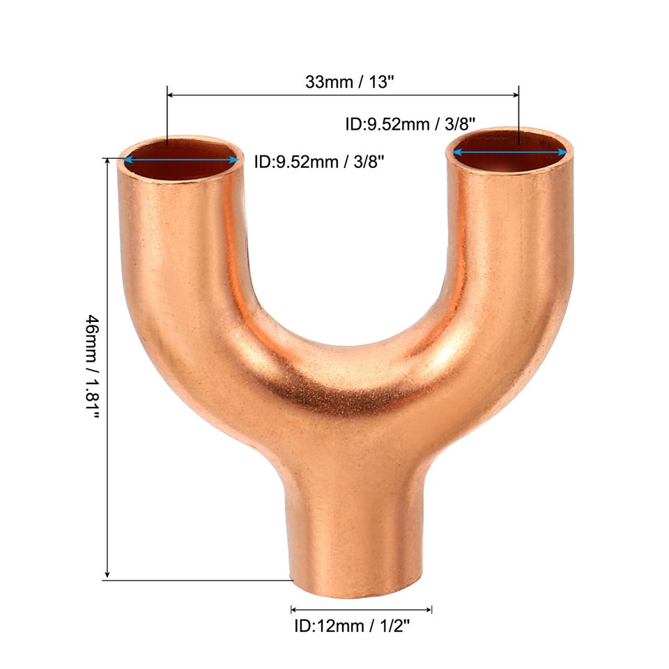 1/2"×3/8"×3/8" ID Copper Fitting, 3 Way Y Type 99.9% Pure Copper Pipe ...