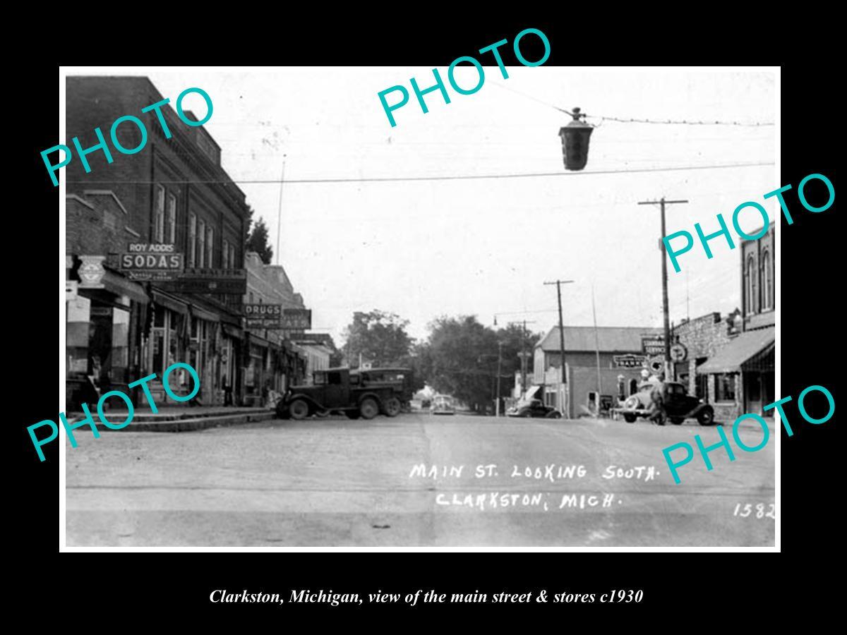 OLD LARGE HISTORIC PHOTO OF CLARKSTON MICHIGAN THE MAIN STREET & STORES ...