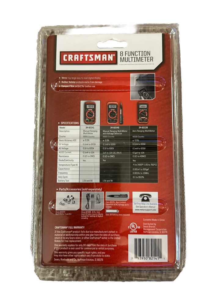 CRAFTSMAN 34-82141 8 Function Digital Multimeter Volt AC/DC Sealed! | eBay