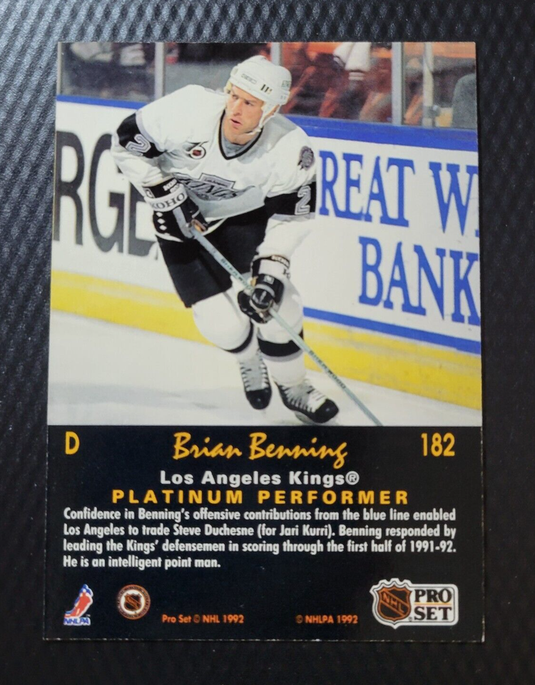 1992 Pro Set Platinum Performer BRIAN BENNING Los Angeles Kings Hockey ...