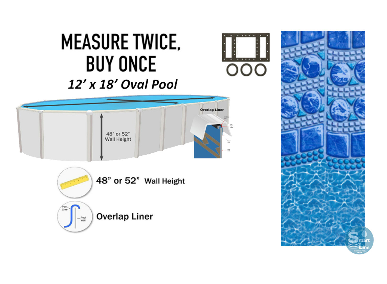 Smartline 12' x 18' Oval 48"/52" Wall Height Swimming Pool Overlap ...