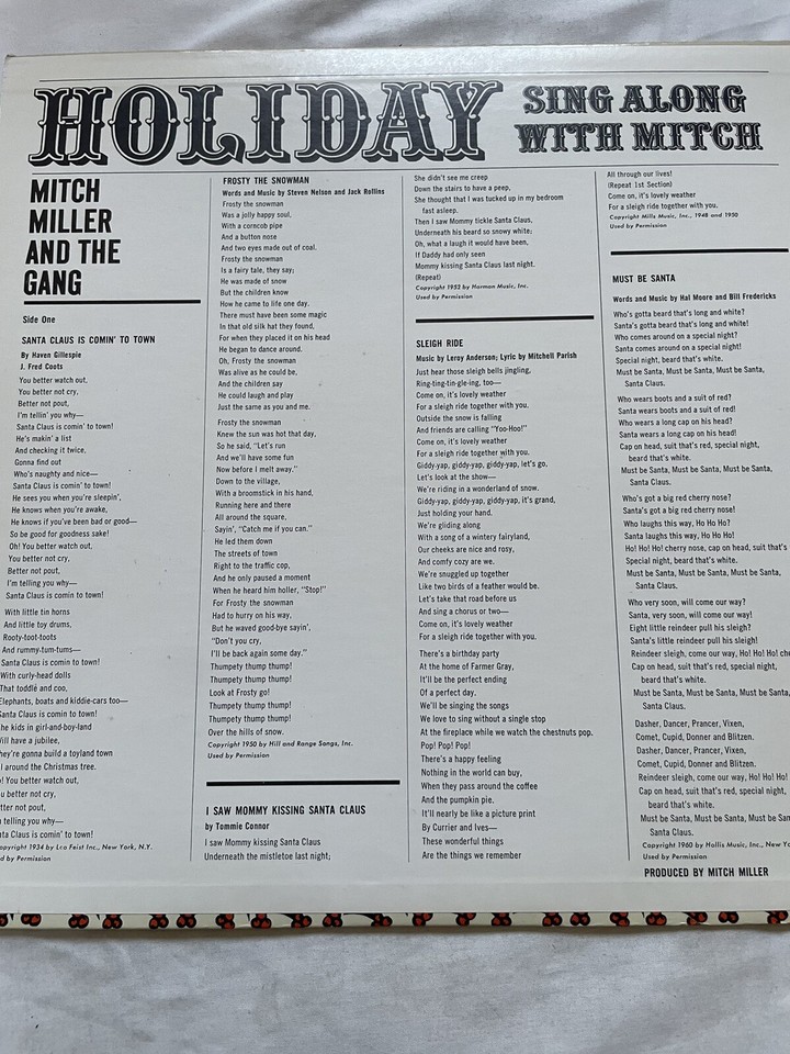 Holiday Sing Along with MITCH MILLER 1961 VINYL LP ALBUM w/ Song Sheet Lyrics | eBay