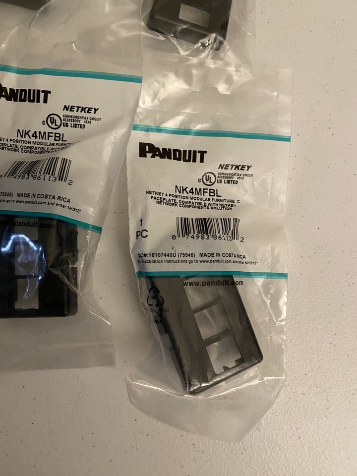 PANDUIT NK4MFBL Netkey 4 Position Modular Furniture Faceplate Black Lot ...