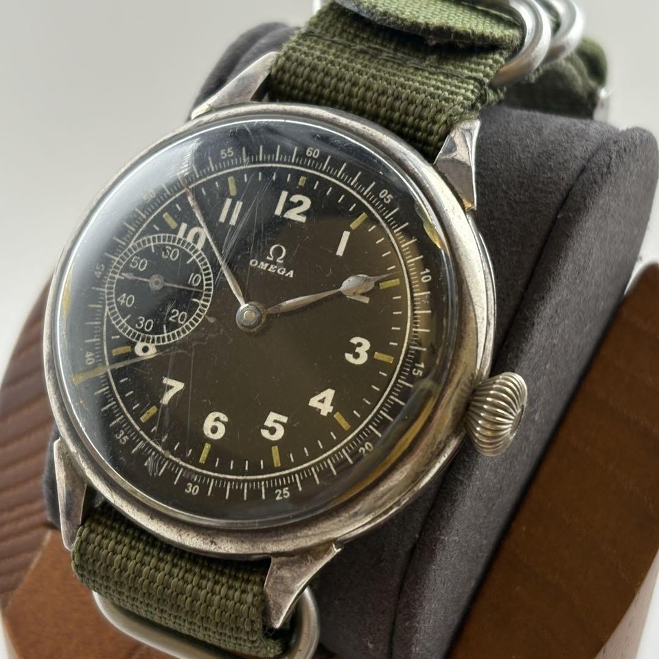 Omega Military Pilot Pocket Watch Manual Wind Khaki Dial 52mm Vintage ...