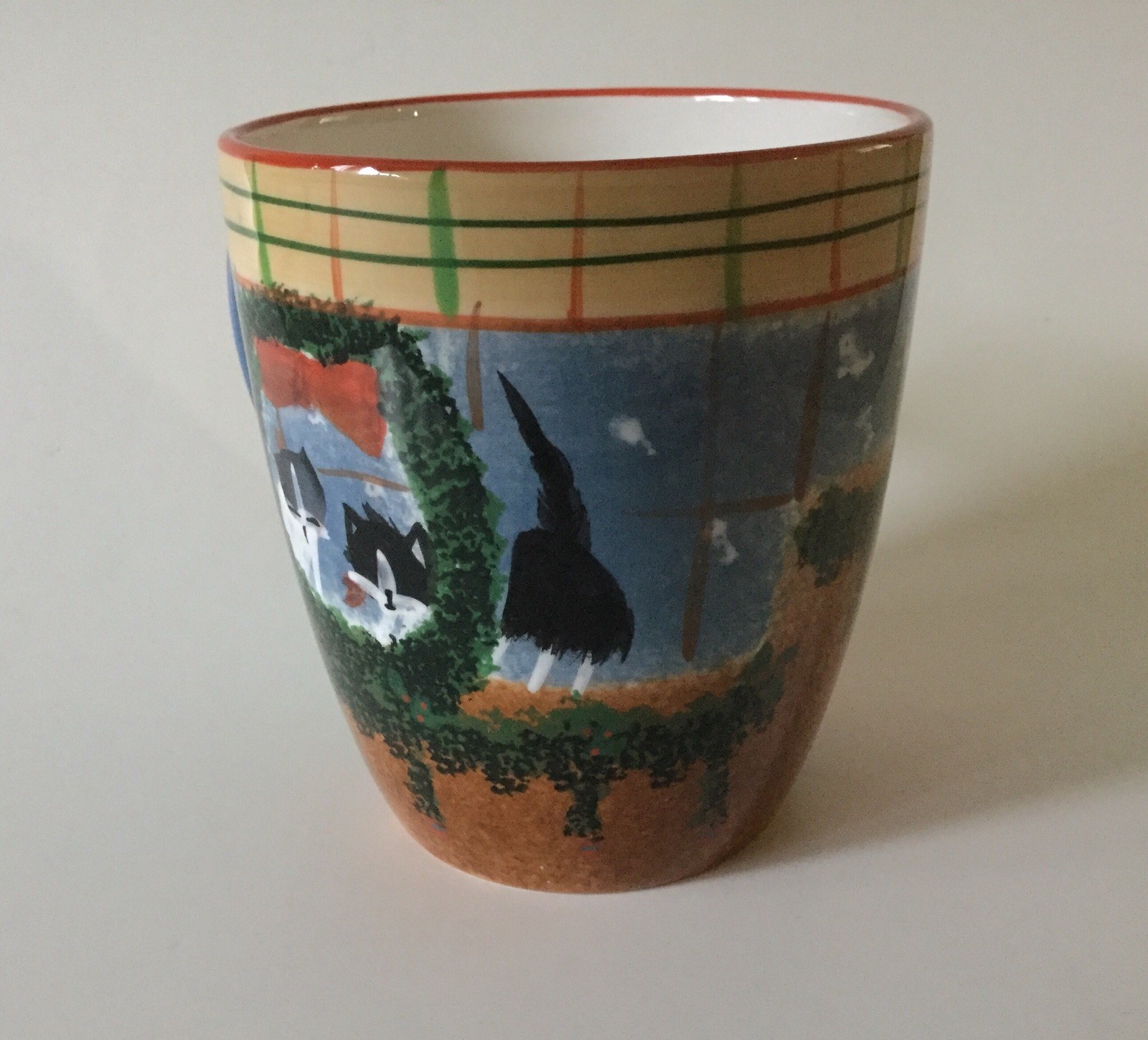Oneida Fiddlestix 16-oz Earthenware Mug Cat Cats Christmas Holiday Hand ...