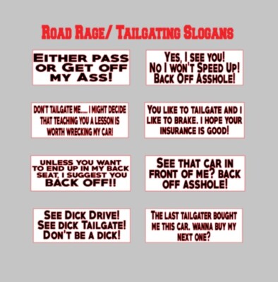 Tailgating Tailgater Road Rage vinyl car decal bumper stick 8 choices ...