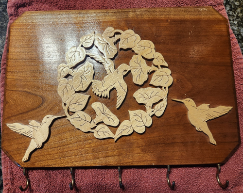 Solid Cherry Wood Hummingbird Key Holder Rack Wall Hanger Hand Crafted ...