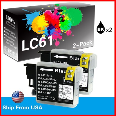 (2PK,Black) LC61 Ink Cartridge LC61BK LC-61 for DCP-385CW 395CN Printer ...