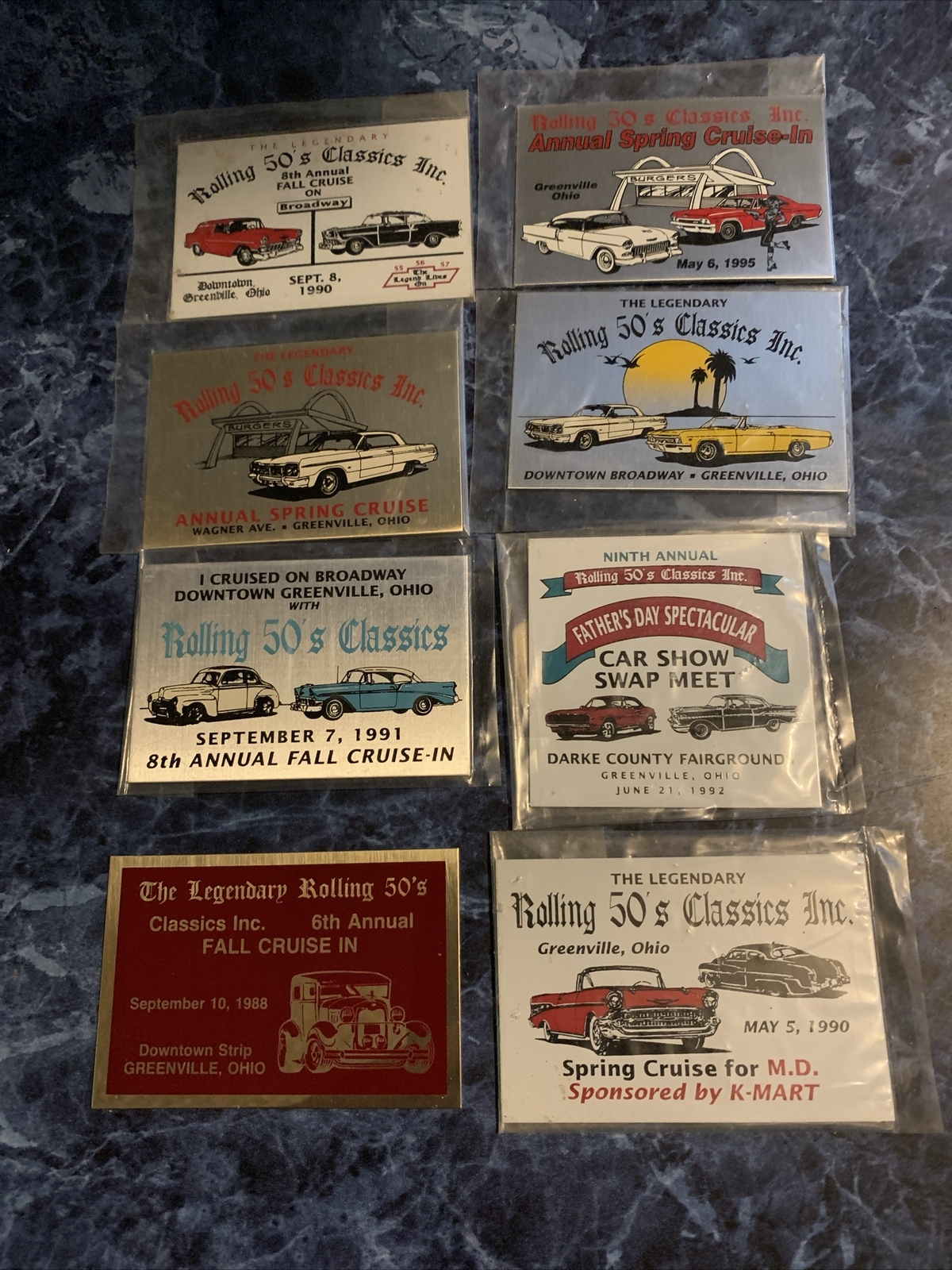 Vtg Rolling 50’s Car Club Cruise-in Dash Plaques, Lot of 8 | eBay