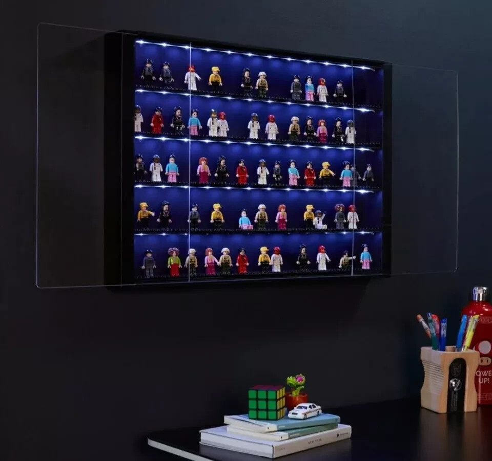 Mini Figure Display Case Cabinet 5 Level Shelves With LED Strips Wall ...
