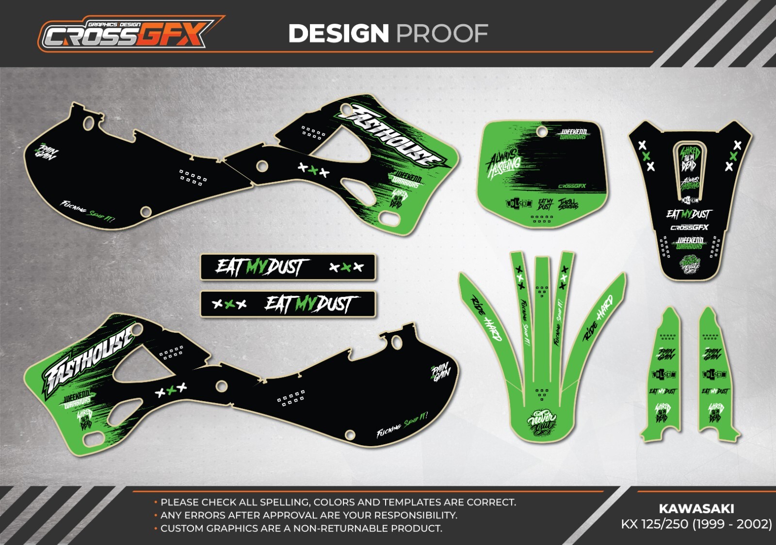1999 2000 2001 2002 KX 125 250 Graphics Kit For KAWASAKI KX125 KX250 ...