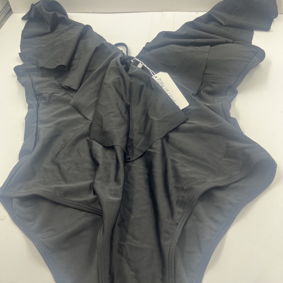 SPORLIKE Women One Piece Swimsuit V-Neck Ruffle Bathing Suit BACK TIE ...