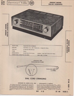 1958 KNIGHT KN-110 AM FM TUNER RECEIVER radio SERVICE MANUAL photofact ...