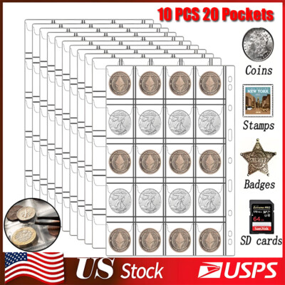 10 Sheets coin collection pages coin pocket pages with 200 pockets coin ...