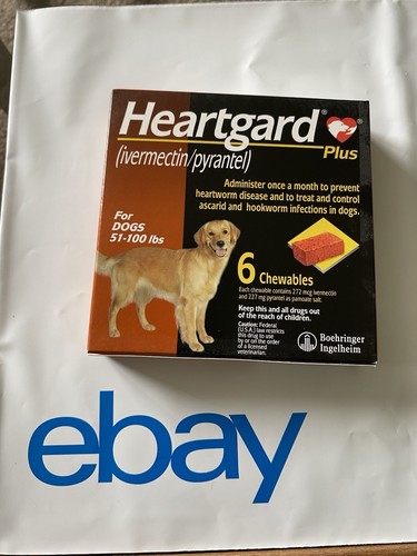 Heart Guard Plus Brown Box 51-100 lbs Dogs 6 Chews Exp 06/25 Sealed ...