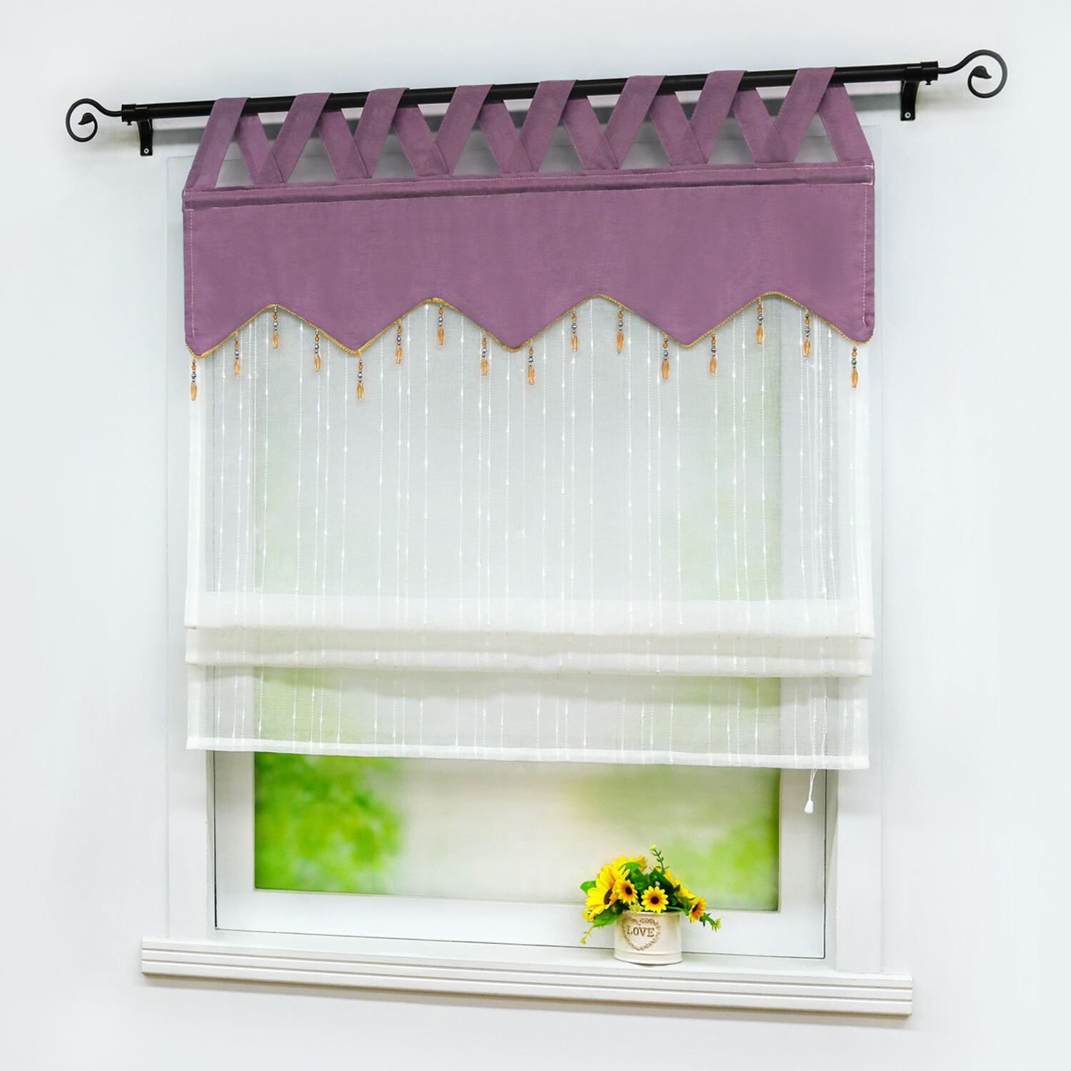 Roman Curtains Shade Window Net Curtain Sheer Liftable Blind Tab Top ...