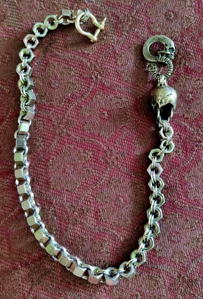 Biker Trucker Punk Skull Steel Hex Nut And Copper Wallet Chain Handmade ...